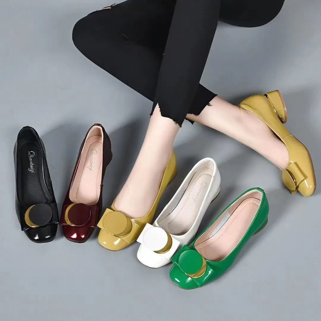 Cheap Elegant Loafers Low Heel Ladies Women Mental Buckle Ballerina ...