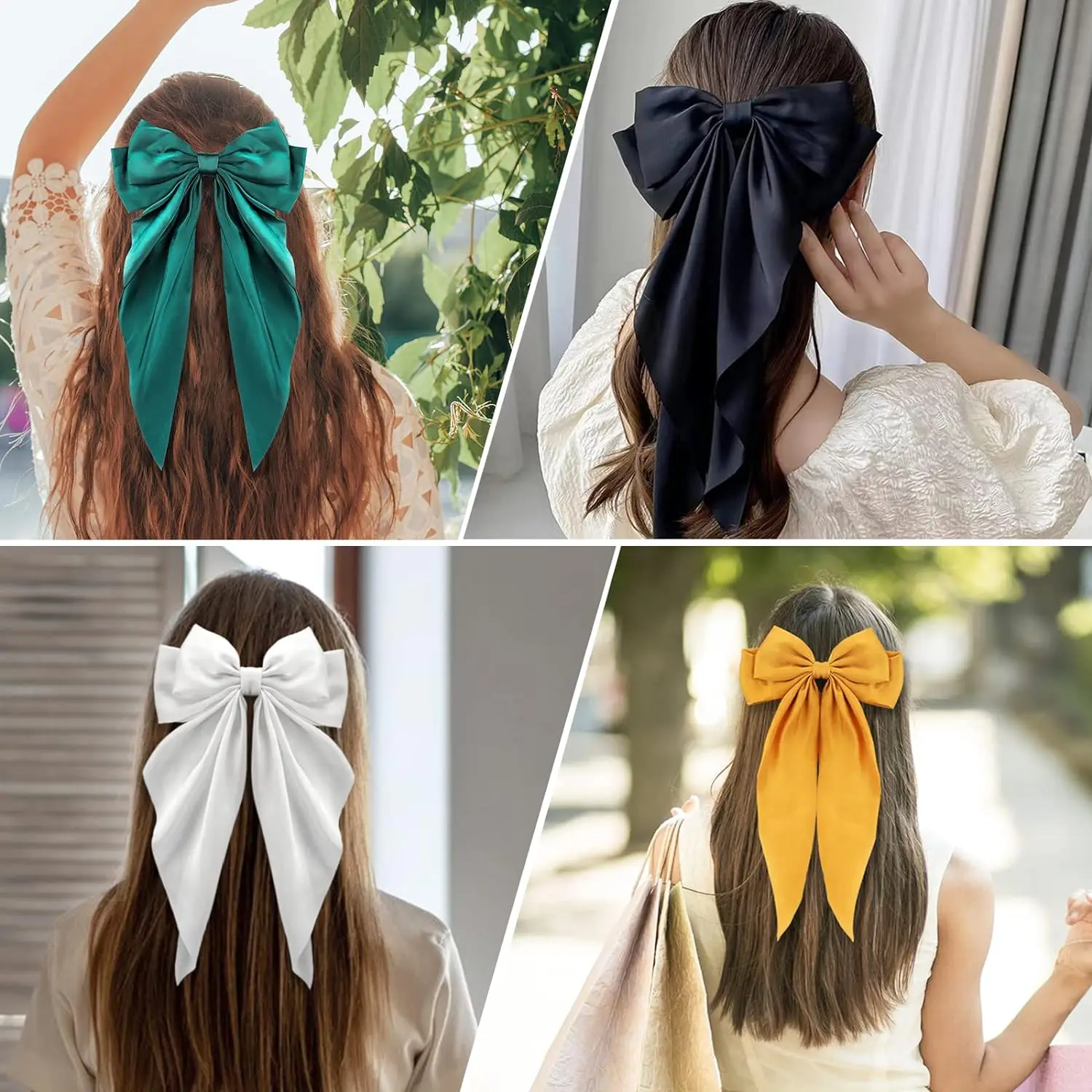 Silky Satin Big Hair Bow Clips Barrettes With Long Tail,French Hair ...