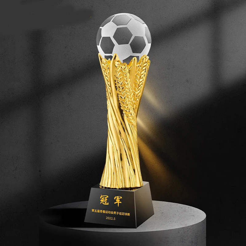 wholesale cheap soccer ball trophy football cup with black crystal base ...