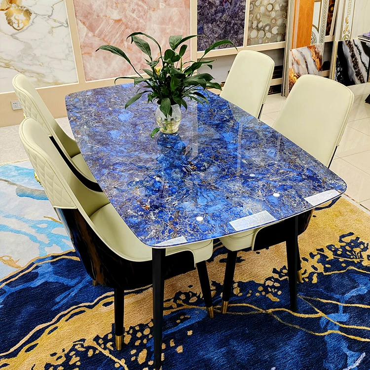 Modern Hotel Dining Room Table Set 6 Seater Luxury Home Furniture Gold ...