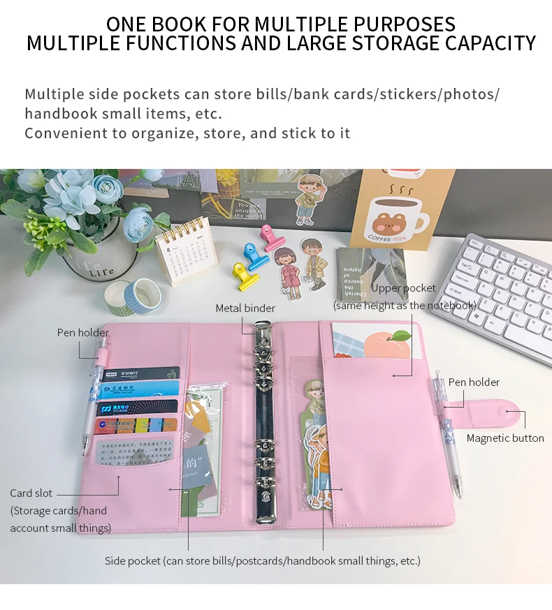 A5 6 Ring Binder Leather Notebook - Durable PU A6 Ring Binder With Card ...