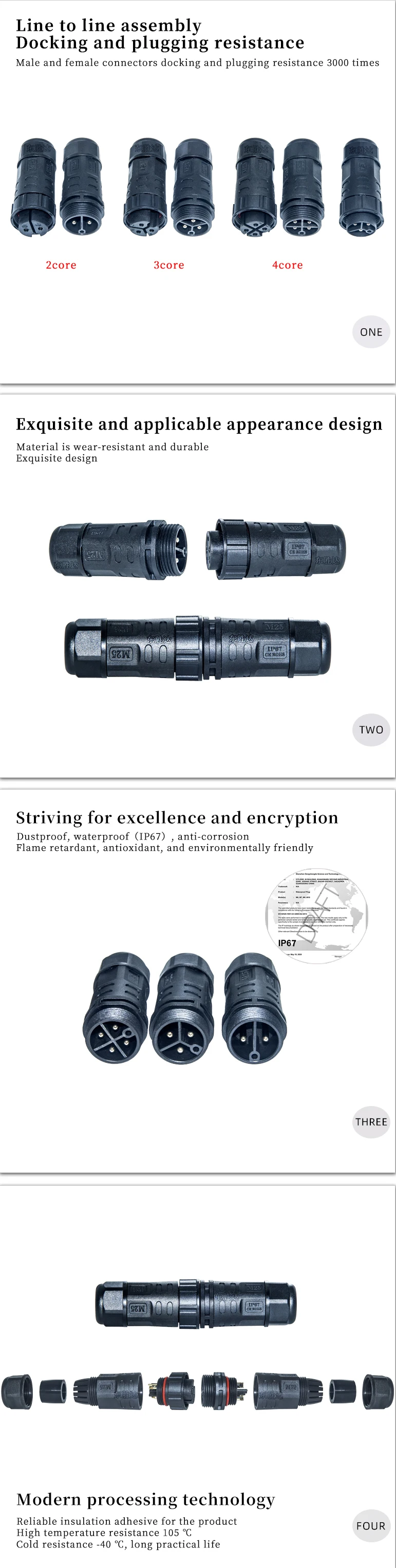 M25 Waterproof IP68 Connector Floor Heating Power Wire Layout 3/4/5Pin ...