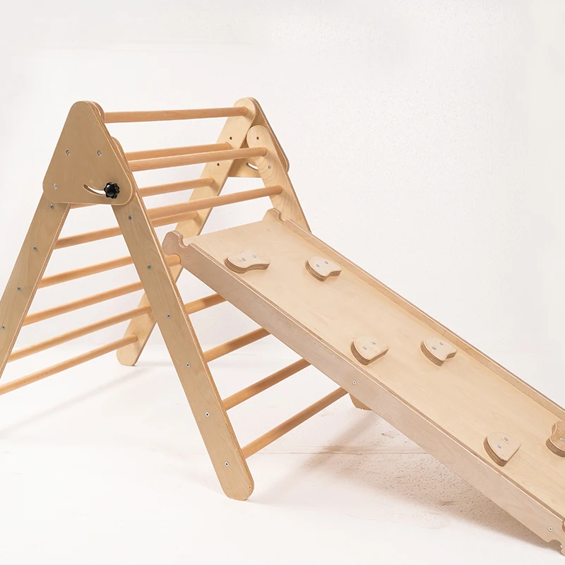 Kid Wooden Climbing Frame Toy With Ramp Children Pickler Triangle Gym ...