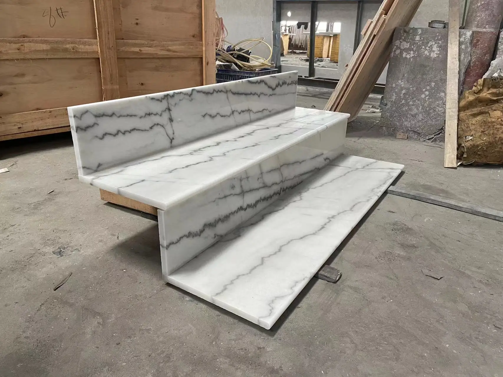 Natural White Marble Stair Treads - Anti Slip & Polished