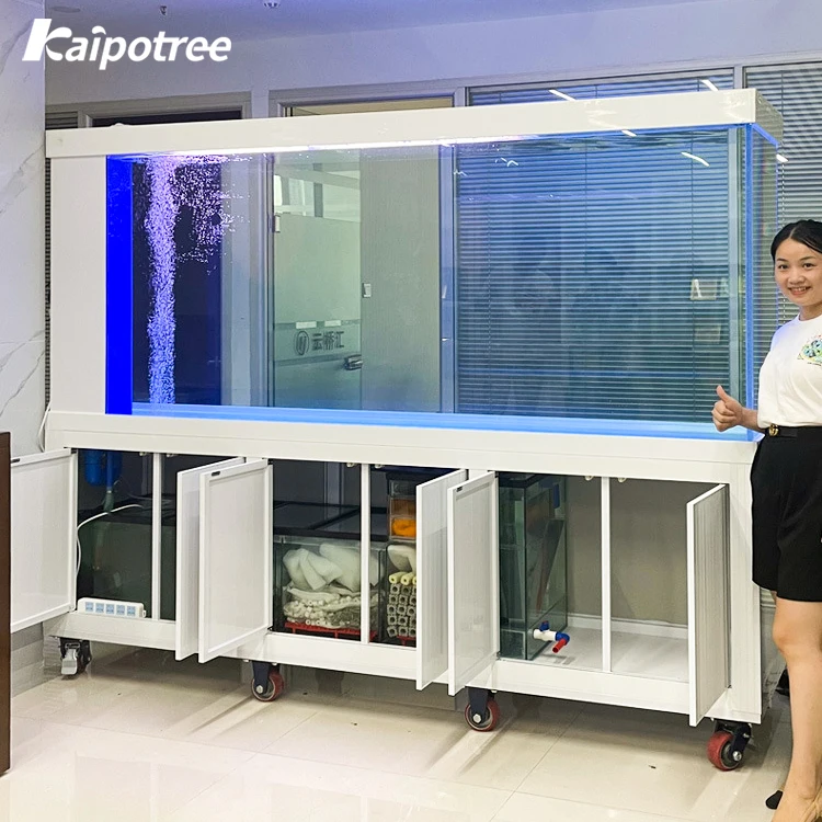 Pecera Custom big Ultra white Glass fish tank aquarium Aluminum cabinet ...