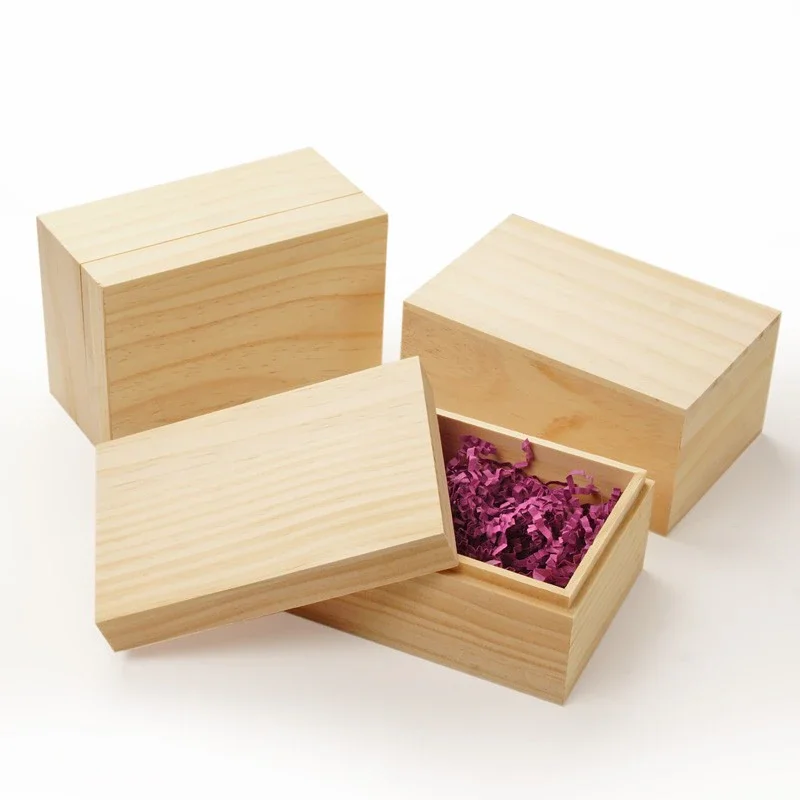 Natural Wood Cube Box Set Rectangular Cap Top Wood Boxes Square Cap Top ...