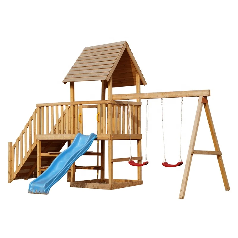 Simple Style Wooden Climbing Frame Swing Slide Set Kids Playground ...
