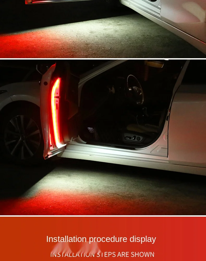 2pcs Car Door Opening Warning Led Lights Strip Welcome Decor Lamp Strip ...