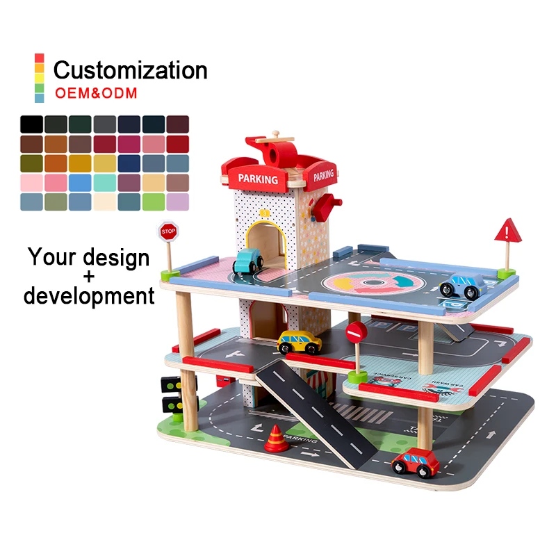 3 Level Parking Toy Car Park Play Set Car Garage Made of Wood with ...