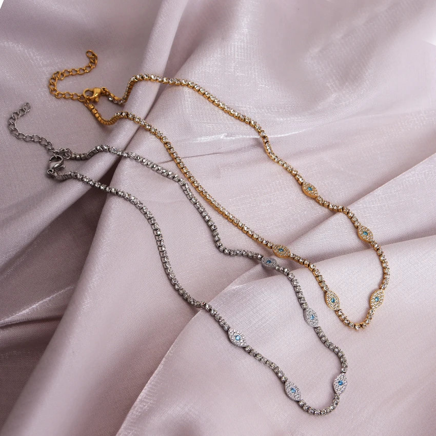 Personalized Shiny Full Diamond Blue Eye's Choker Necklace