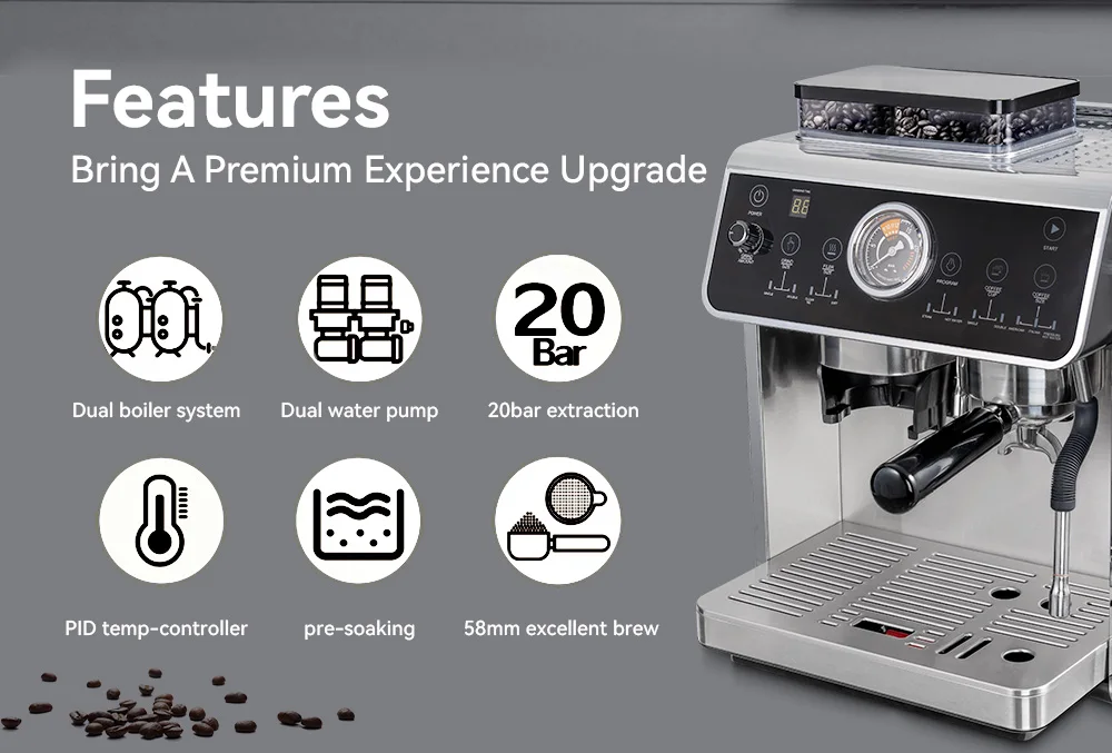 Semi-auto Household Coffee Machine - Multi-Function & Grinder