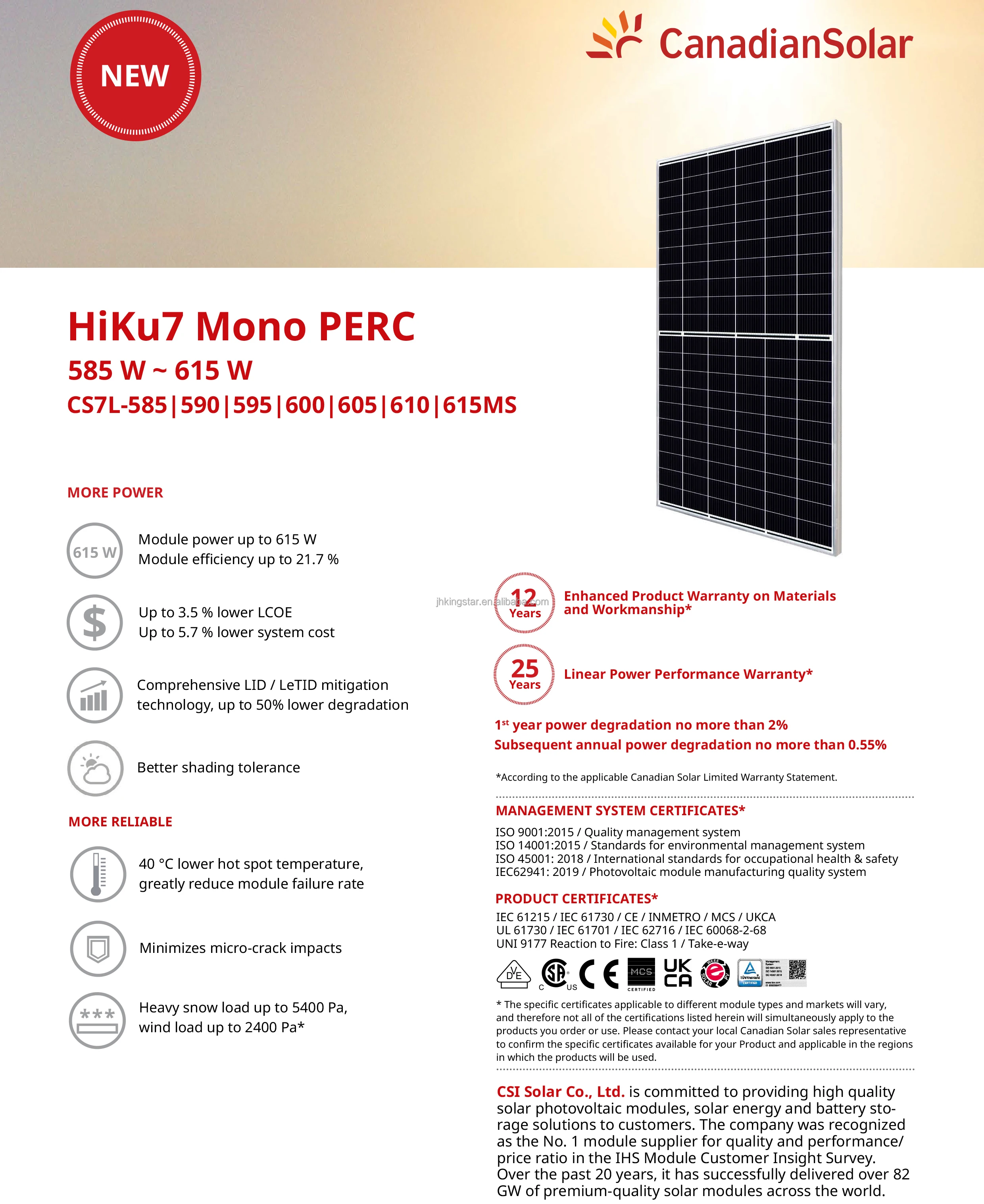 Canadian N-type Pv Solar Panel Tier 1 High Quality 585 W-615 W/cs7l-585 ...