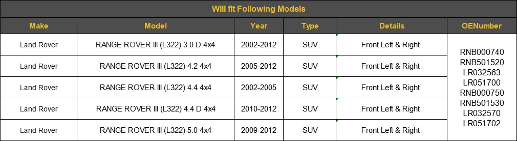 Front Suspension Air Spring Shock Strut For Range Rover Iii Vogue L320 ...