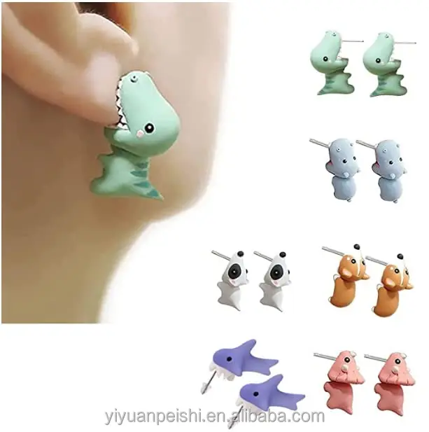 Cute Animal Bite Dinosaur Shark Earrings 3d Cartoon Piercing Earrings ...