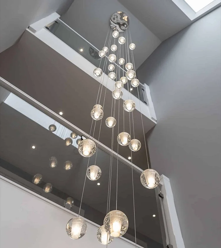 Modern Led Crystal Glass Ball Pendant Light Meteor Rain Light Stair Bar ...