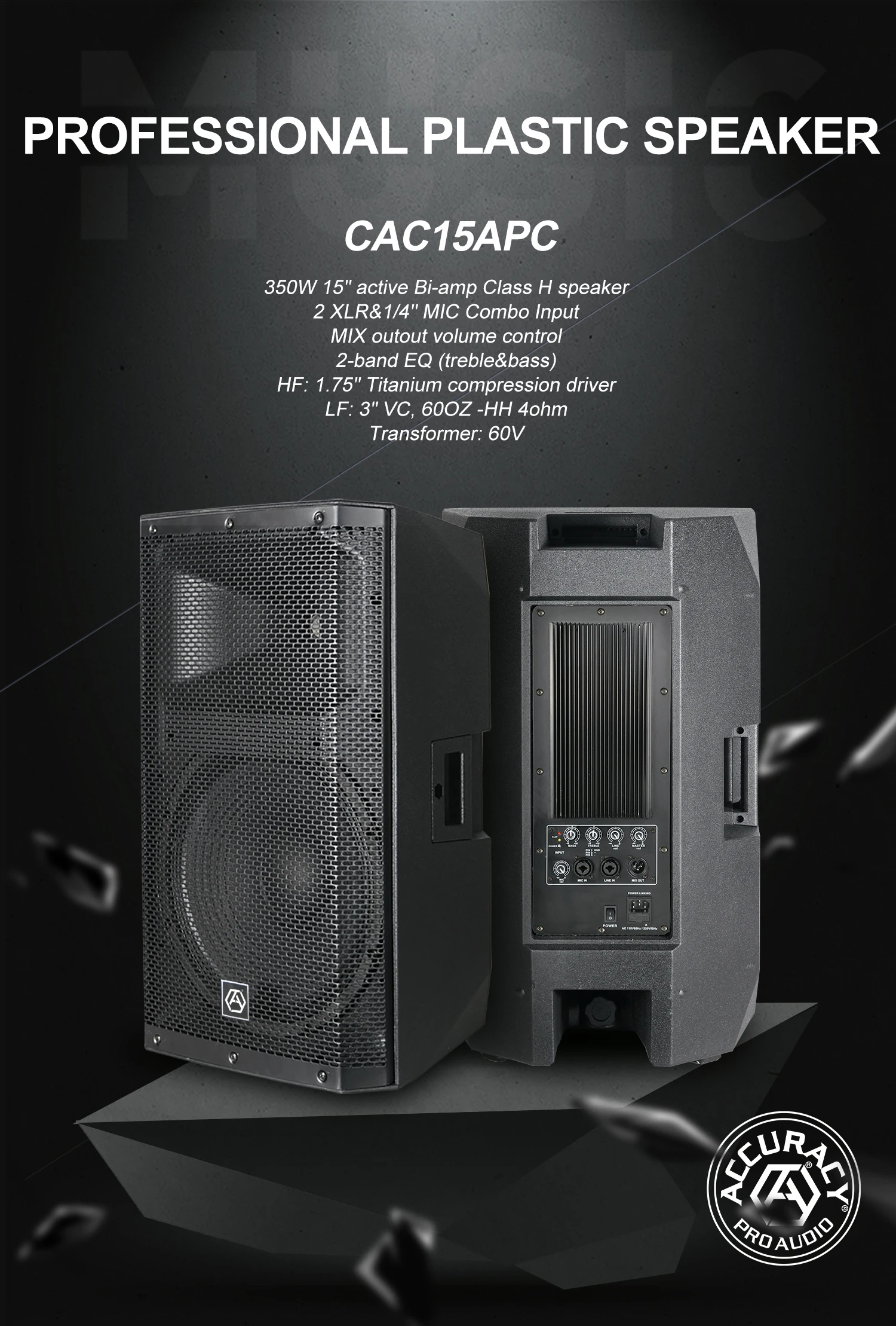 Accuracy Pro Audio CAC15APC 350W 15 Inch Class H Bt Dj Party Home ...