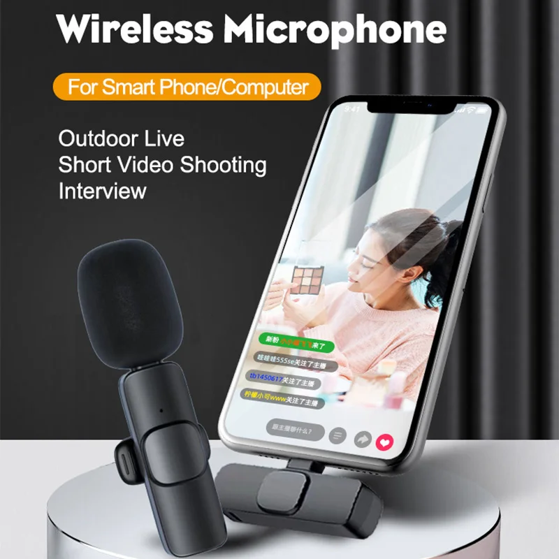 Wireless Clip Lavalier Microphone Bluetooth 5.0 30m Short Video ...