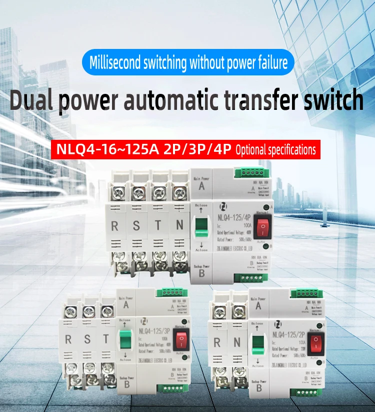 Dual Power Automatic Transfer Switch 2p 63a 230v M NLQ4-125/2P 63A Ats ...