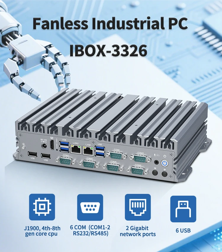 Robust Fanless Industrial Computer 7th Gen I5 6 COM Ports Dual LAN ...