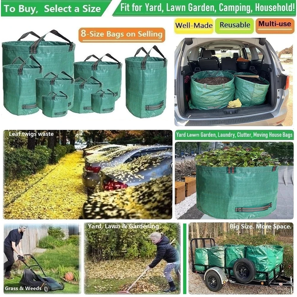 63 Gallons Yard Trash Containers Plants Grass Clippings Bags Stand-up ...