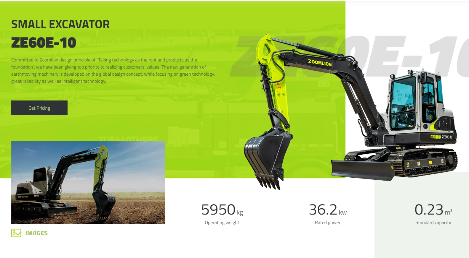 ZE60G Zoomlion Mini Excavator - 6ton Hydraulic Power