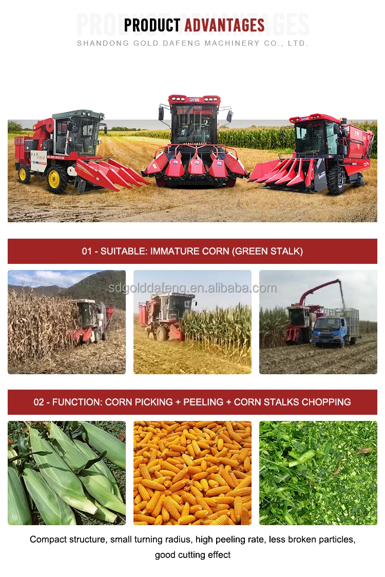 4 Rows Self Propelled Corn Ear Picker Maize Wheel Combine Harvester