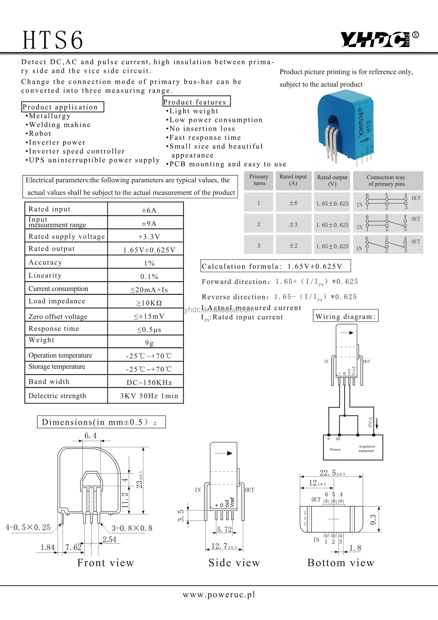 6a Hall Effect Pcb Mounting Hall Effect Current Sensor/ Busbar Built-in ...
