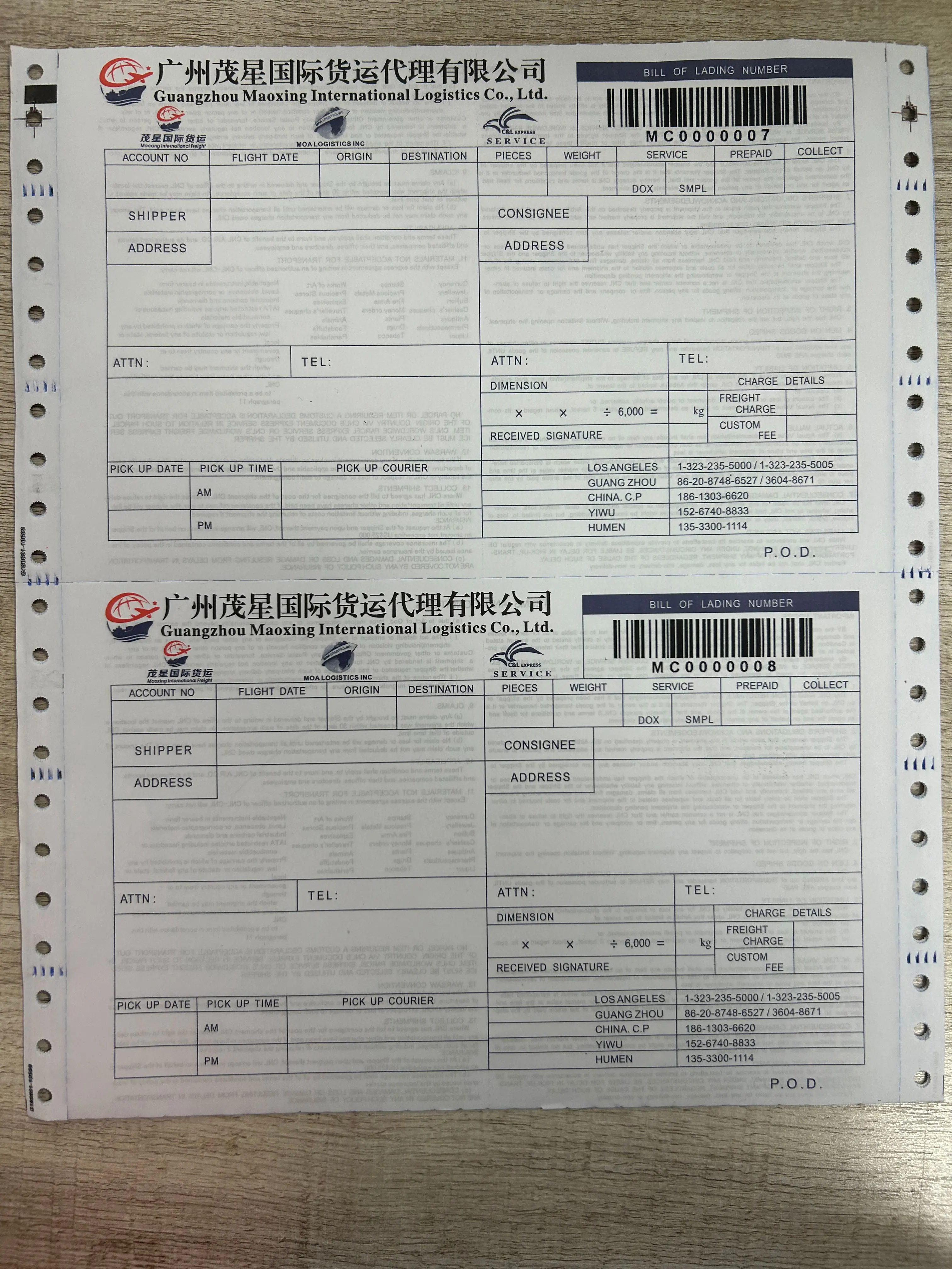 Custom International Receipt Air Waybill Express Shipping and Tracking ...