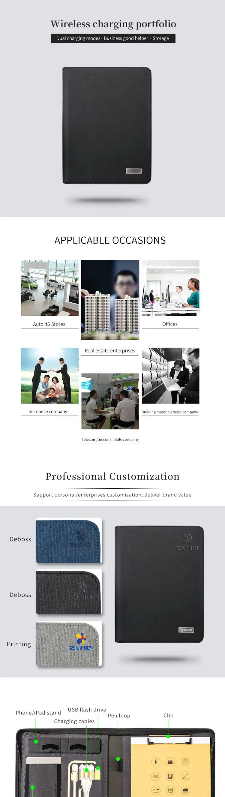 A4 Portfolio Folder with Wireless Charging & Power Bank