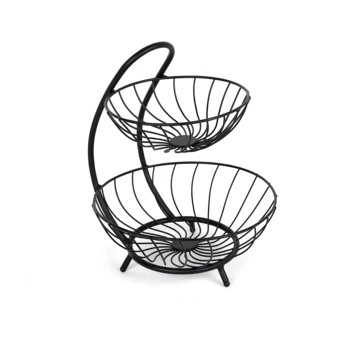 Modern Round Luxury 2 Tier Metal Fruit Basket Stainless Steel Fruit ...