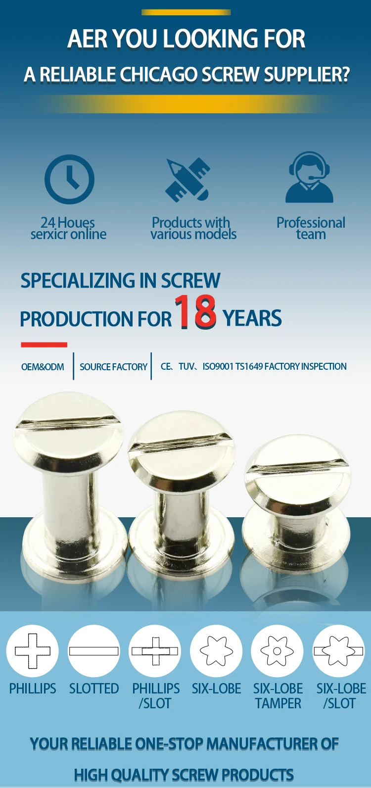 Factory Stainless Steel Chicago Screws For Leather Belt 4mm 5mm 6mm ...