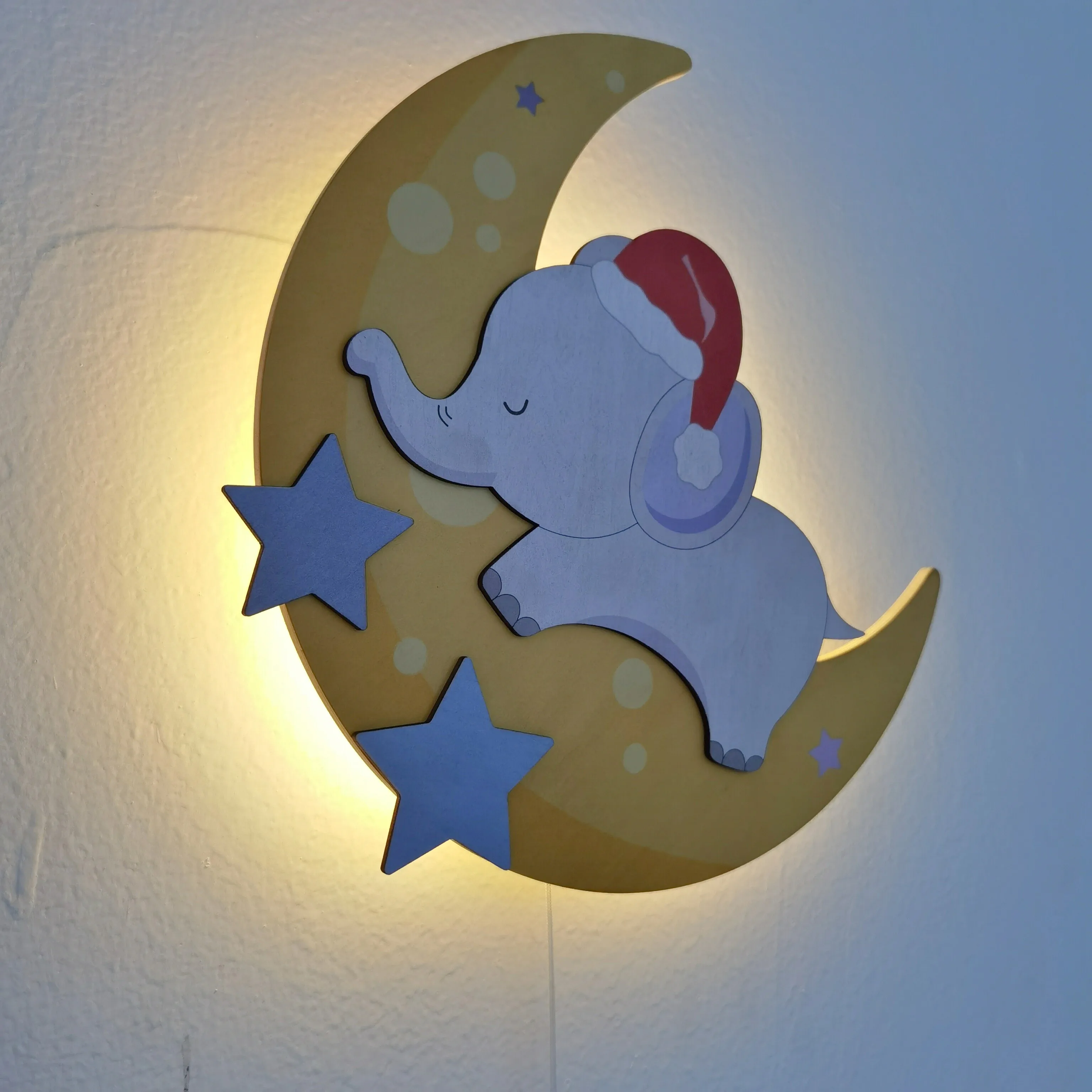 Baby Elephant Wooden Wall Light Nursery Wall Decor With LED Light Kids ...