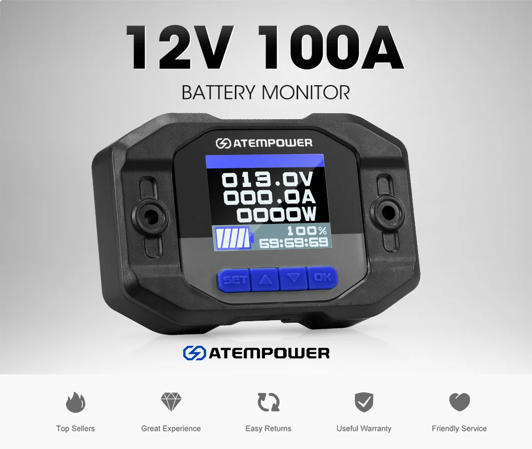 Atem Power 12v 100a Real-time Battery Tester Rv Car Battery Monitor For ...