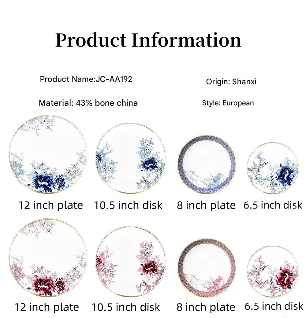 Luxury Blue and White Porcelain Dinner Plates with Gold Edge