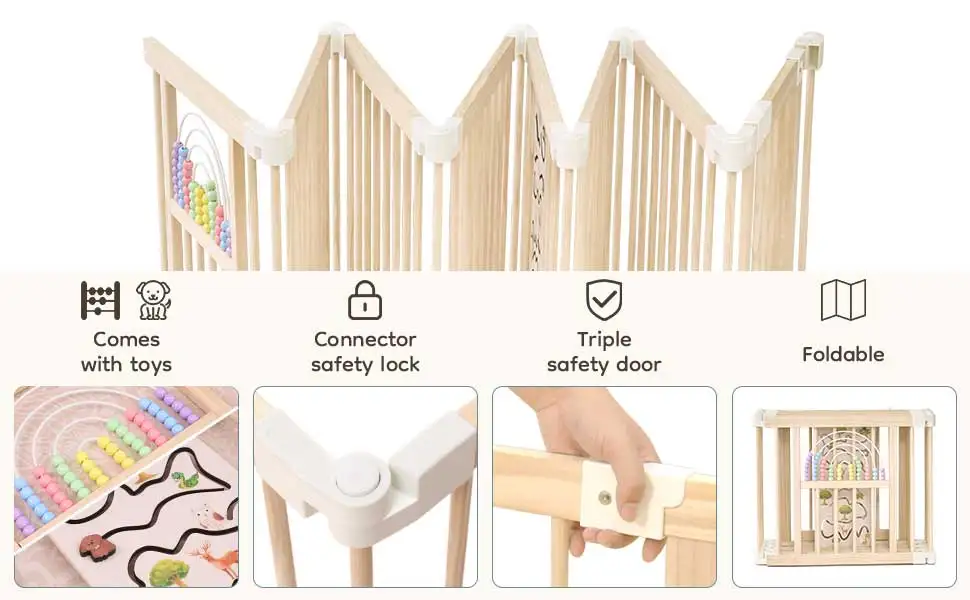 Wooden Baby Playpen with Expandable Baby Play Fence for Toddlers ...