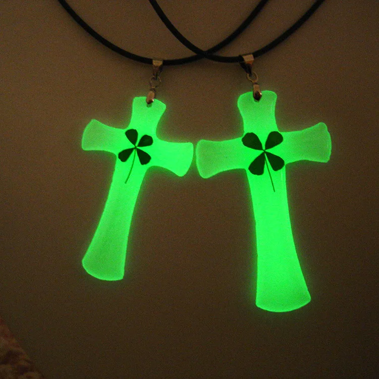 Jesus acrylic Cross Four leaf clover necklace glow in the dark cross ...