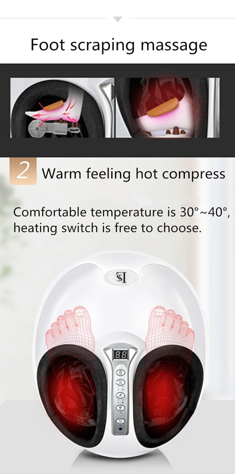 Electric Kneading Roller Foot Machine Massager with Heating