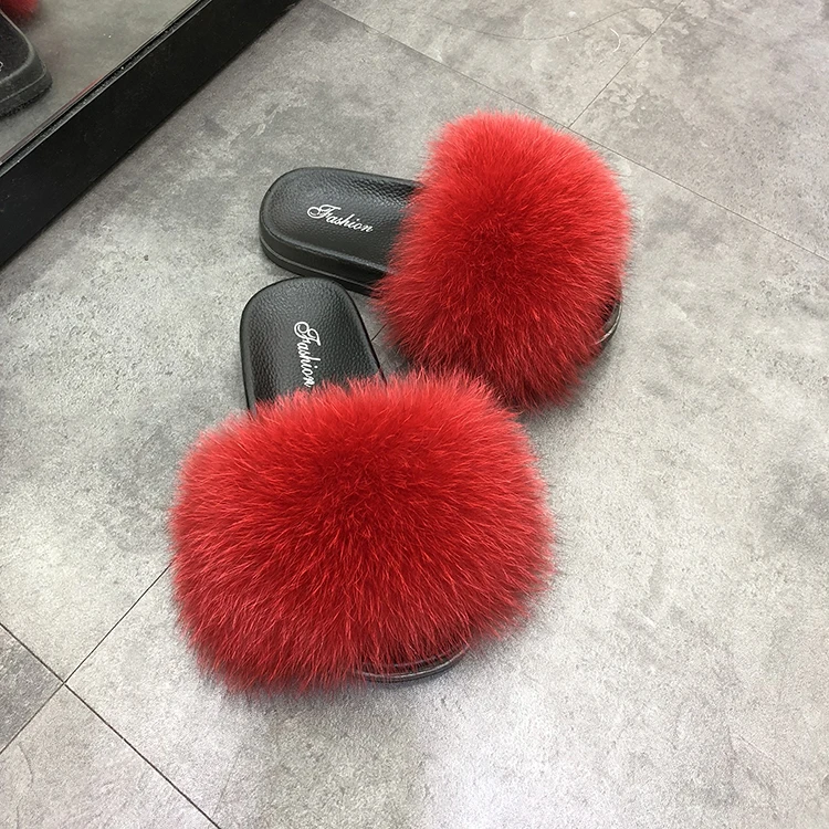 2022 Custom Wholesale Furry Ball Slippers - Real Fur Sandals