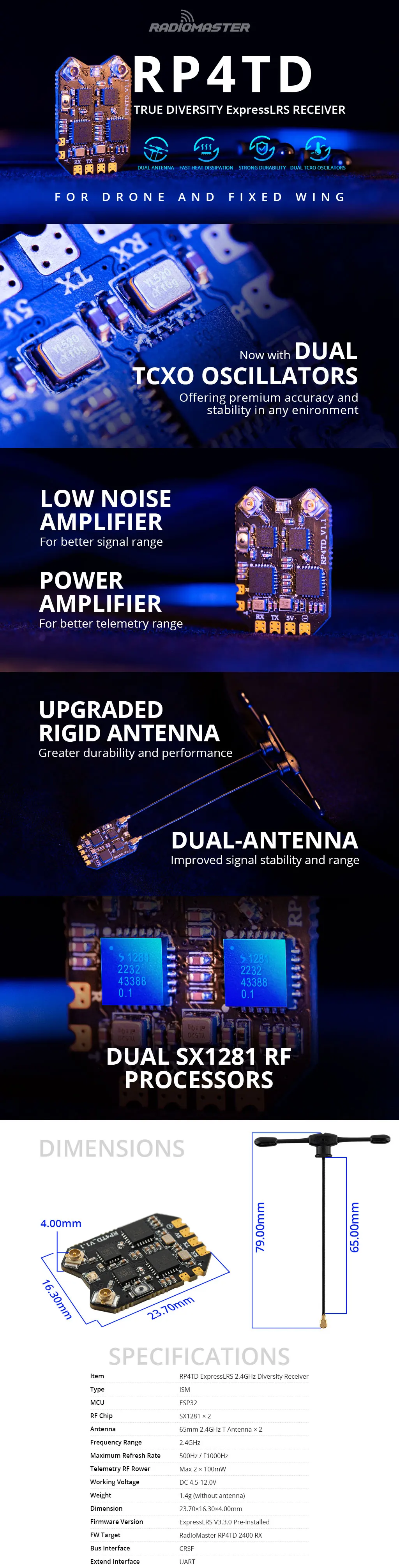 Pre-order Radiomaster Rp4td Expresslrs 2.4ghz Nano Receiver Dual ...