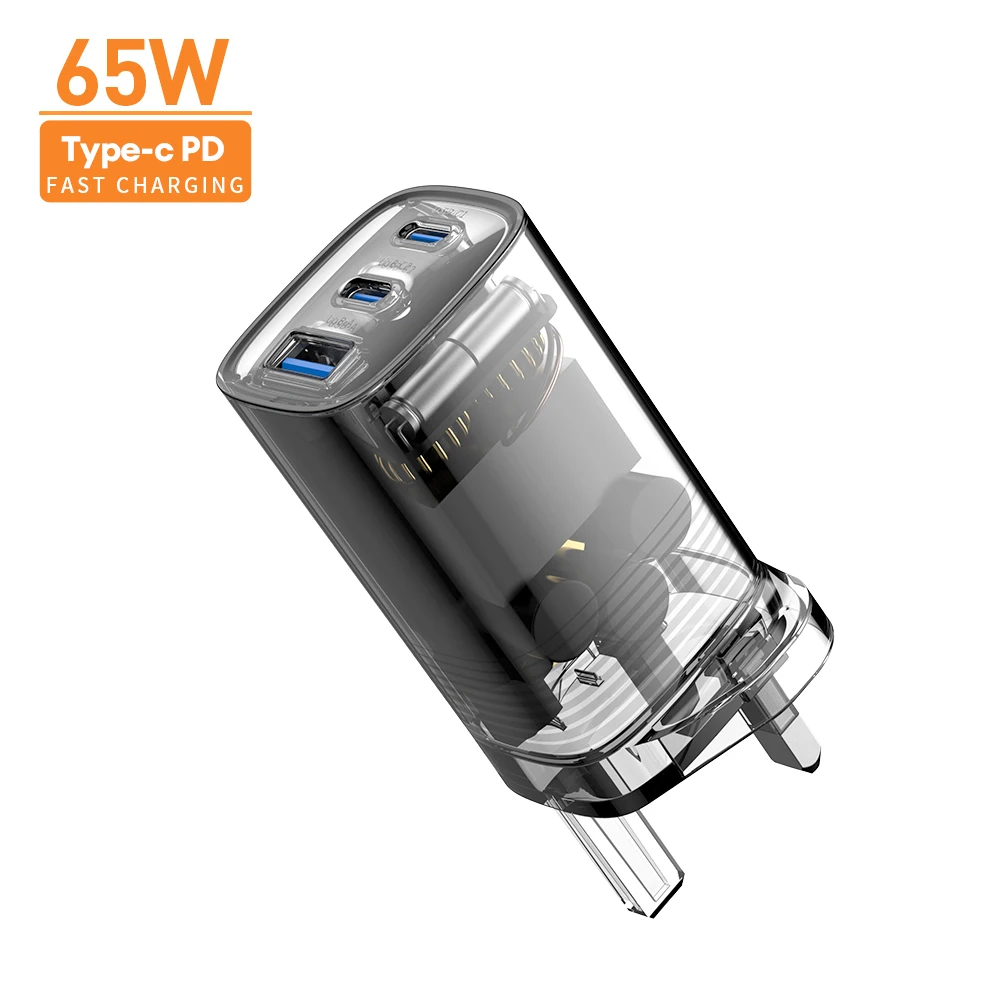 65w 3 포트 Gan 충전기 Pd 65 와트 여행용 충전기 다기능 노트북 휴대 전화 용 투명 충전 Pd 전원 어댑터 - Buy ...