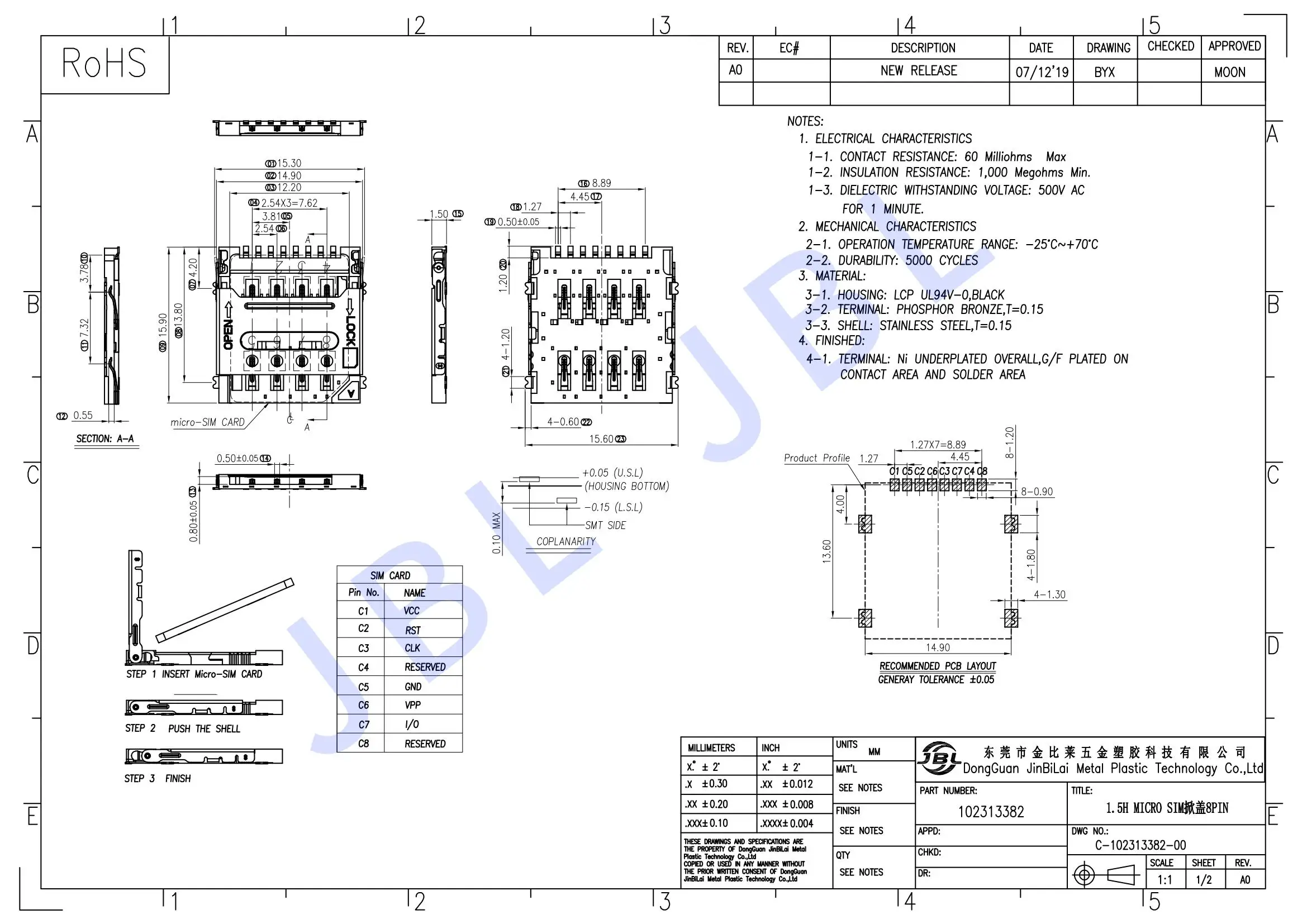 8 pin sim card connector Clamshell Type MICRO SIM 8P H1.5 holder SMD ...