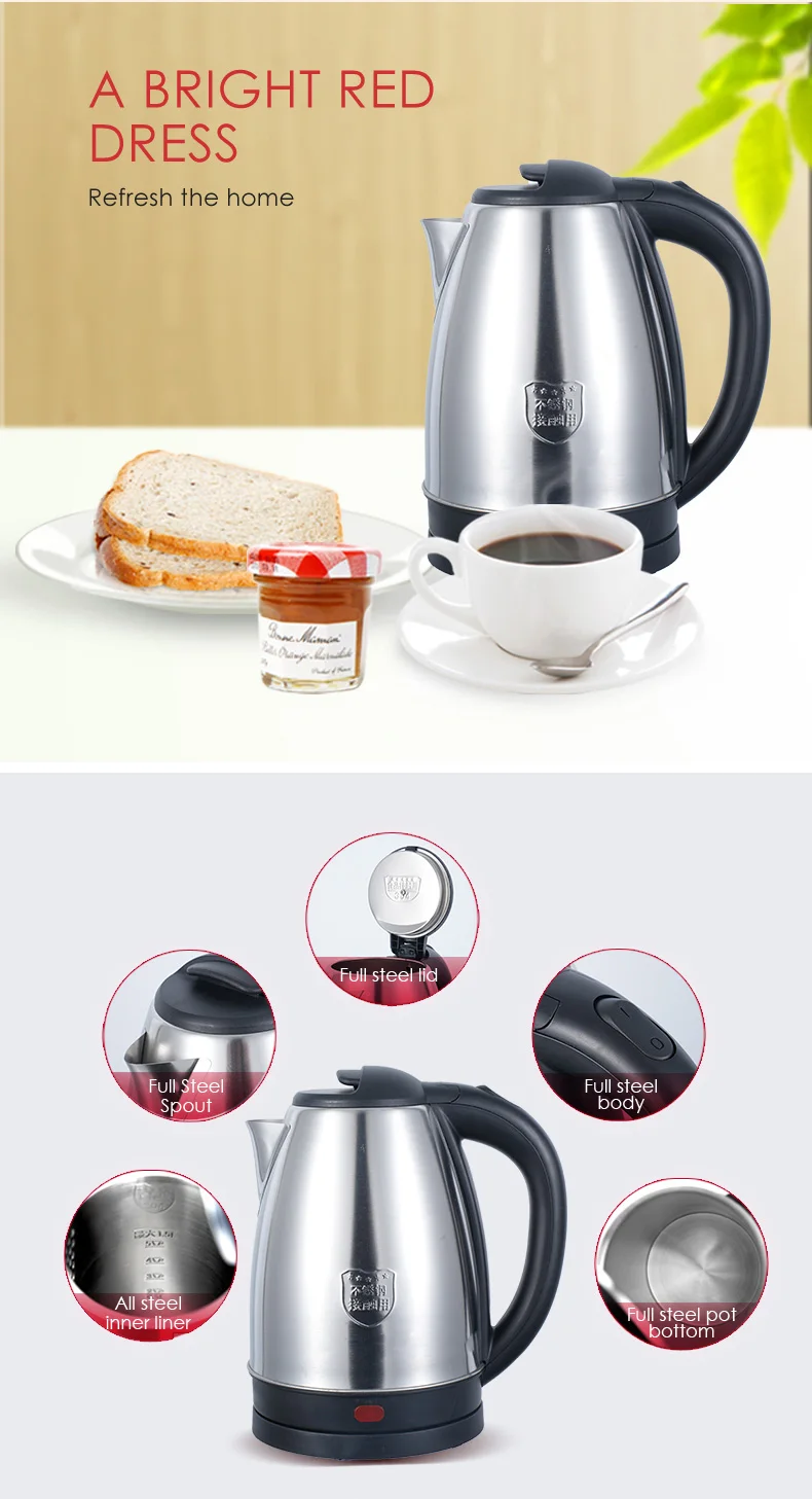 1.8l Cordless Stainless Steel Electric Portable Kettle Easy Pouring ...