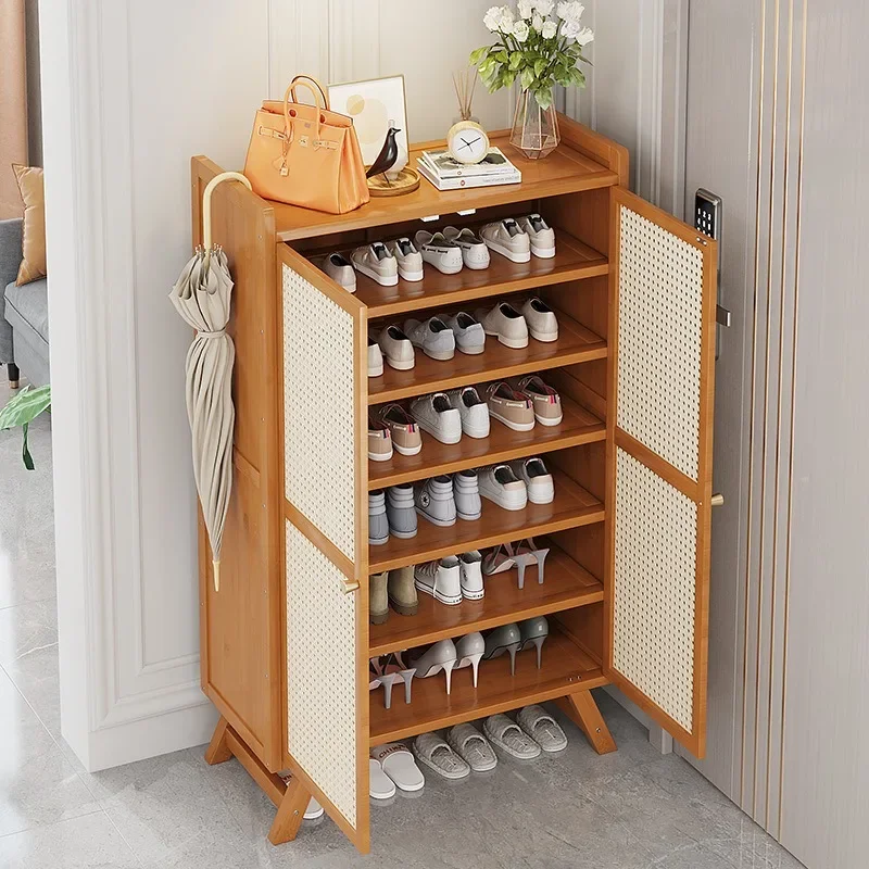 Modern Bamboo Shoe Cabinet With Doors Freestanding Multi-layer Storage ...