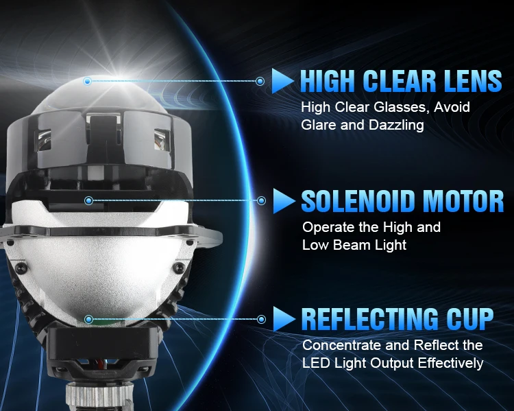 Lossless Install Vehicle LED Headlight Biled 3 Inch Car Projector LED ...