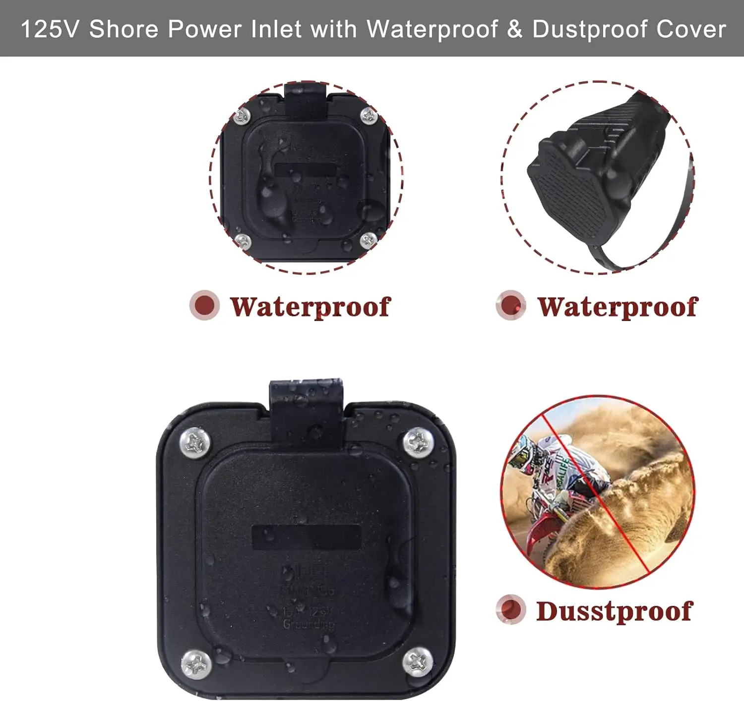 AC Power Inlet Plug 2 Pole 3 Wire NEMA 5-15 RV Flange Inlet 15A AC Port ...