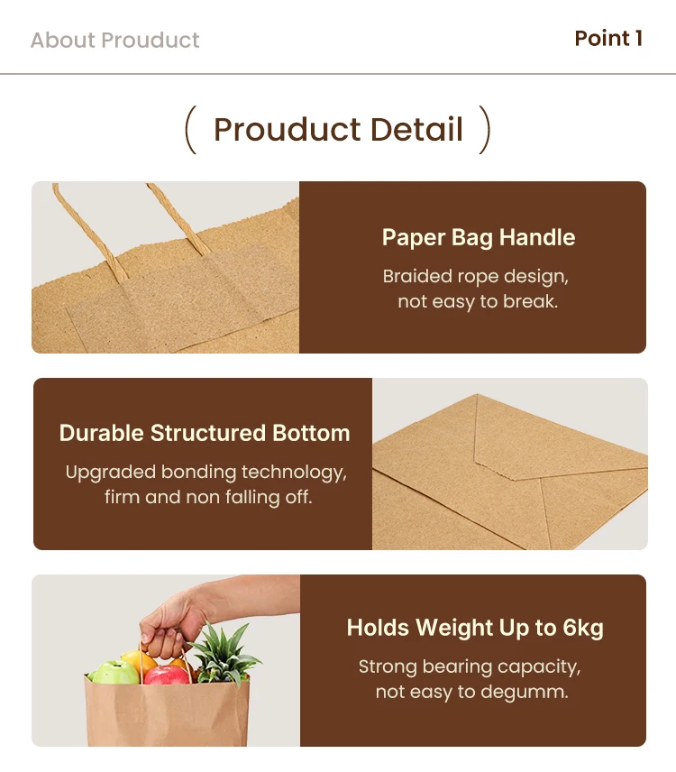 Recyclable Custom Brown and White Eco Kraft Handle Paper Bags