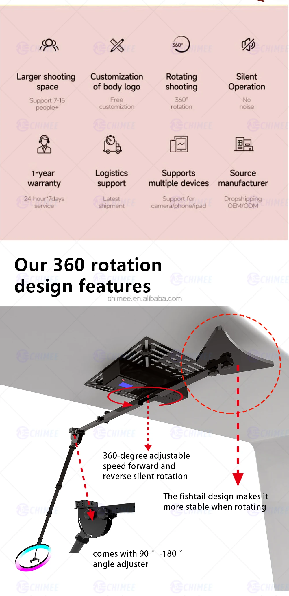 Automatic 360 Photo Booth Kiosk Chimee Round Led Light Rotating Top ...