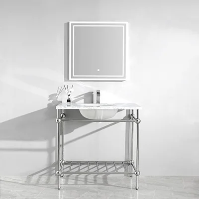 Stainless Steel Frame Washstand Vanity with Gold Accents