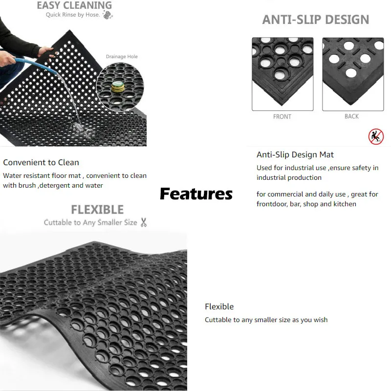 Welcome Mat Anti-slip Oil Proof Round Hole Mud Scraping Rubber Doormat ...