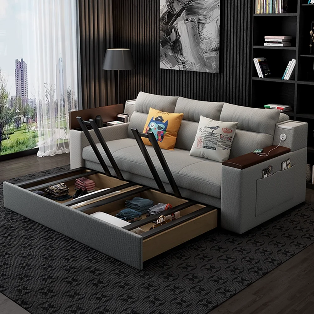 Versatile Modern Fabric Folding Sleeper Couch with Storage